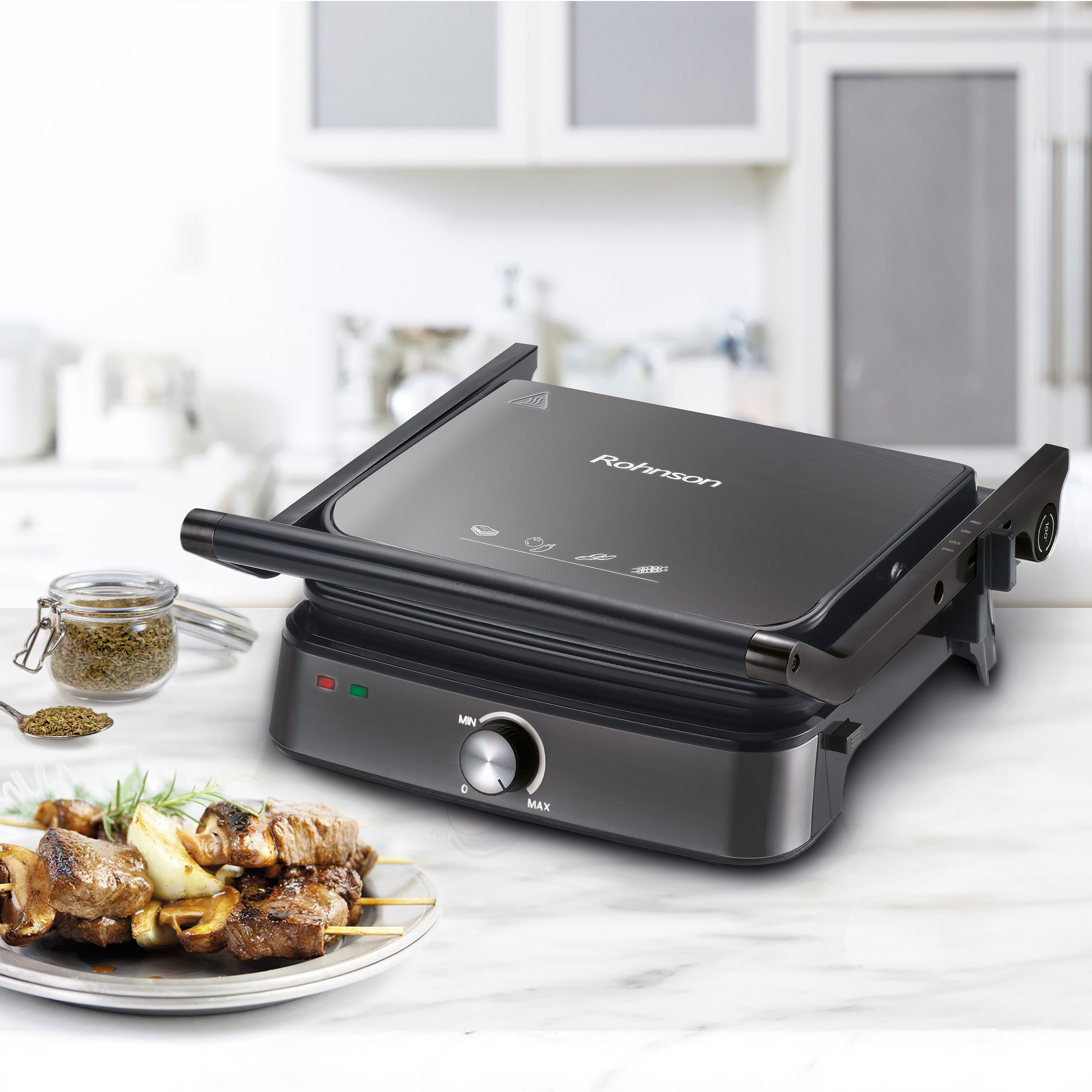 Grill, Rohnson R2316BR Frozen Grey, 2000W, placi detasabile XL 29 x 23 ...