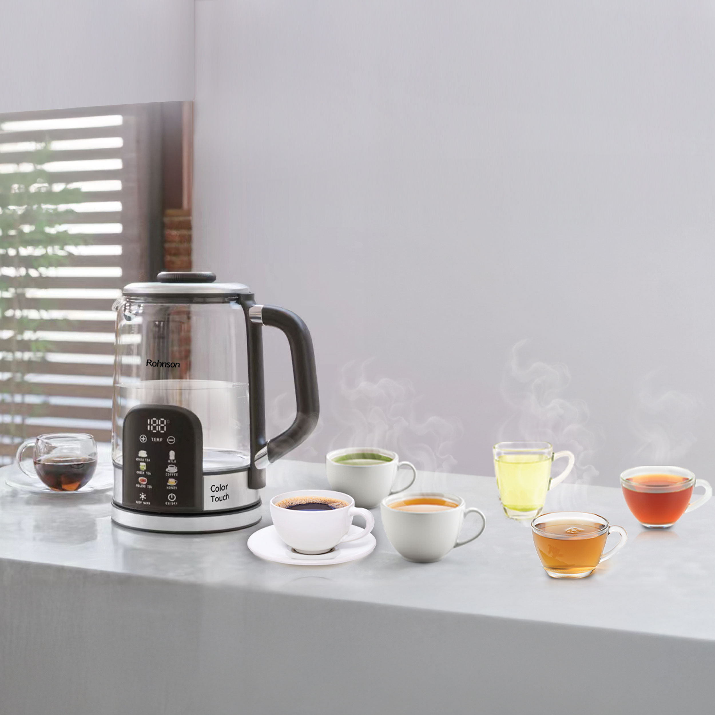 Cana fierbator, Rohnson R7700, Double Wall, 2200W, 1.7L, sticla, oprire ...
