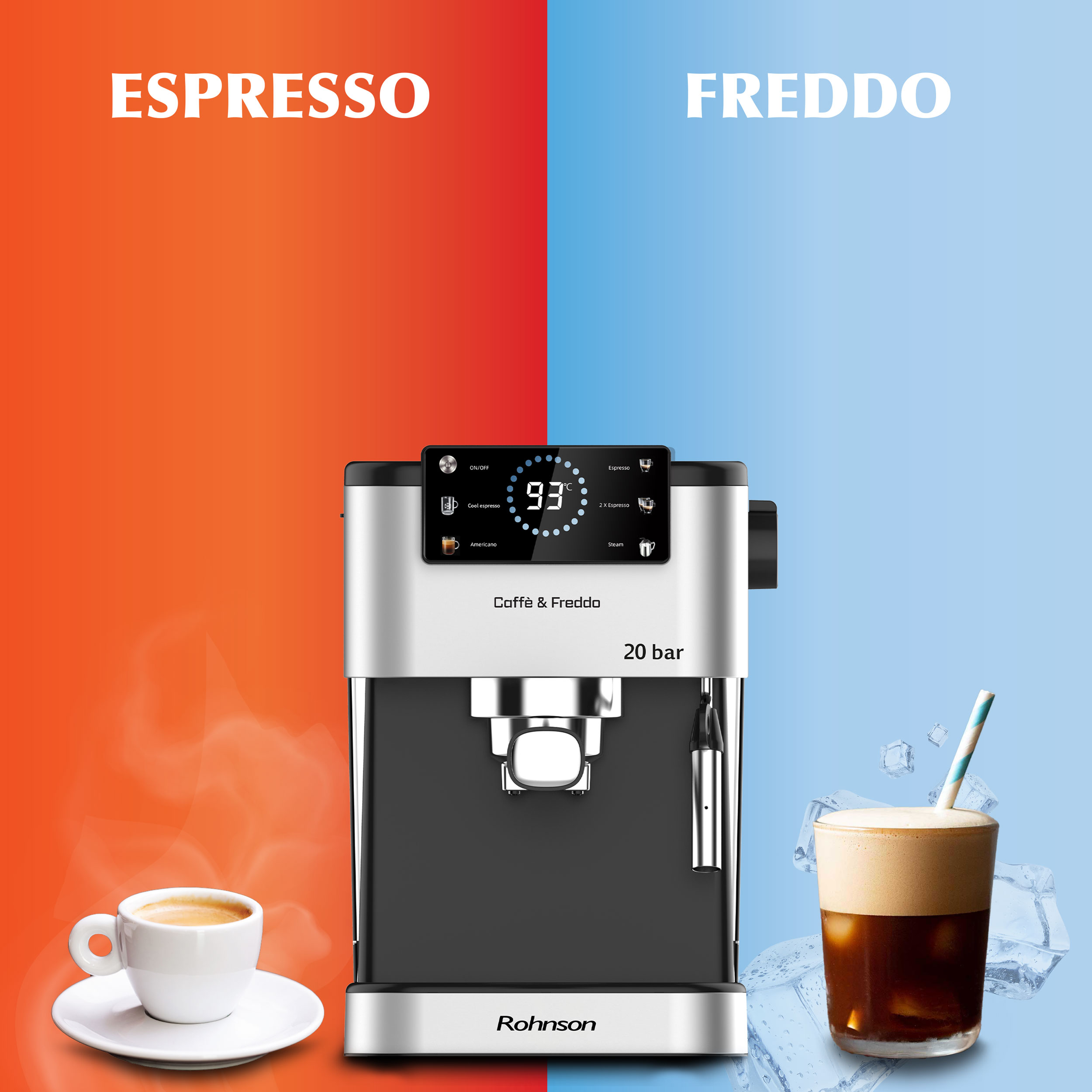 Espressor manual Rohnson R98028 Hot & Cold, 20 bari, 1350 W, 1,5 L ...